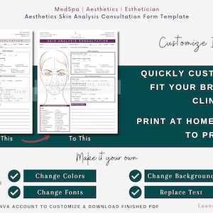 Skin Analysis Consultation Form Template | Esthetician Aesthetic Nurse ...