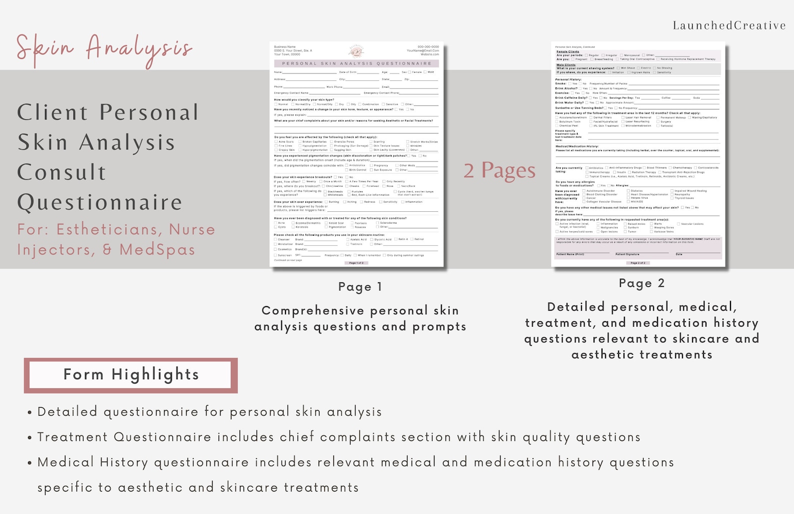 Skin Analysis Self Assessment Client Questionnaire - Etsy
