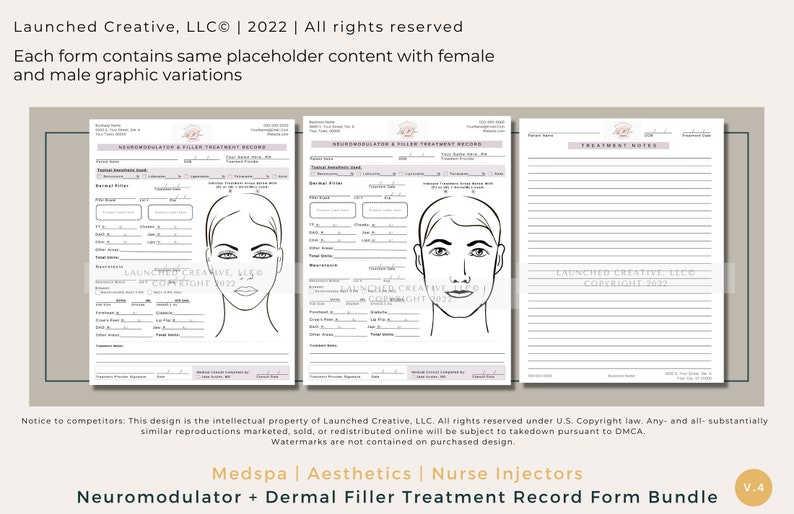 Filler Neurotoxin Injection Treatment Record Form BUNDLE V4 | Aesthetic ...