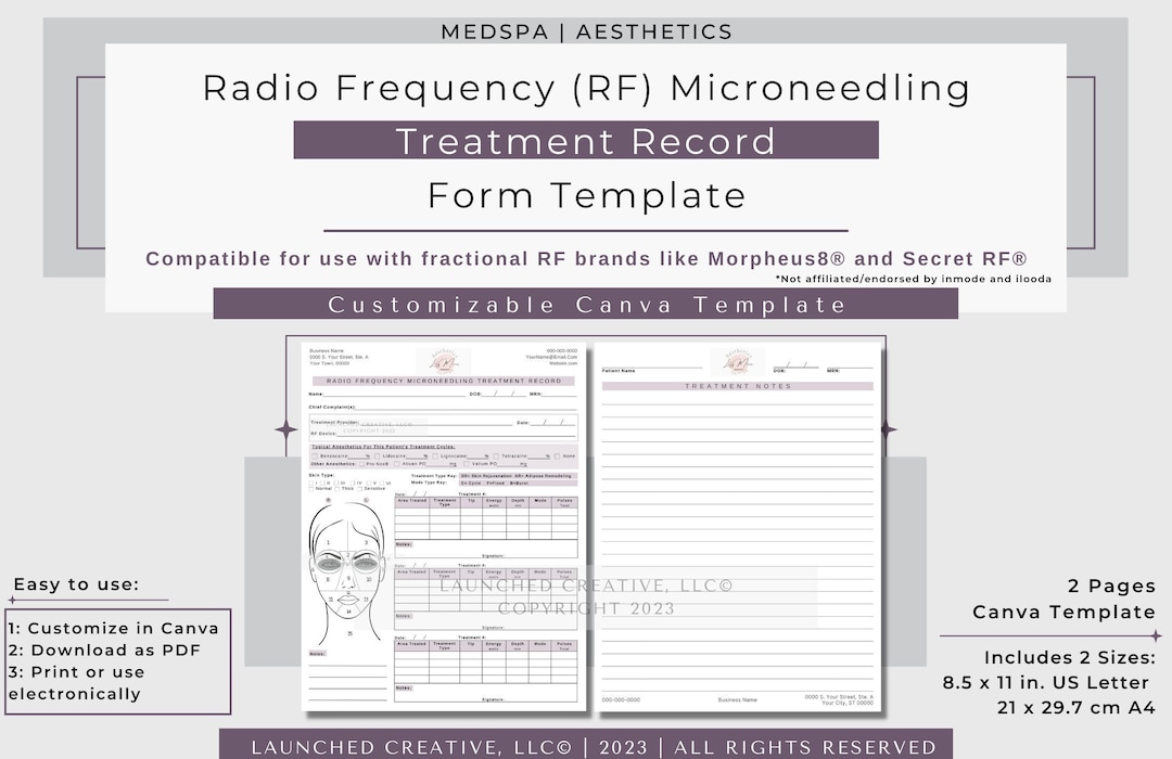Radio Frequency Microneedling Treatment Record Form | RF Microneedle ...