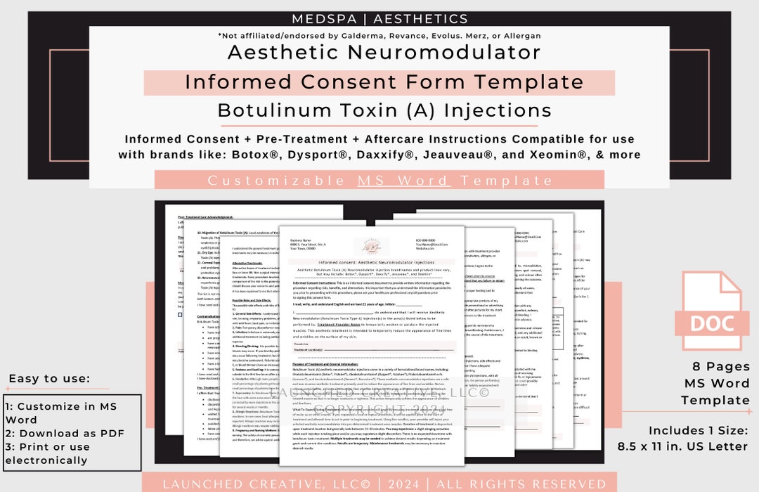 Neurotoxin Injection Consent Form | Tox Informed Consent | Botulinum ...
