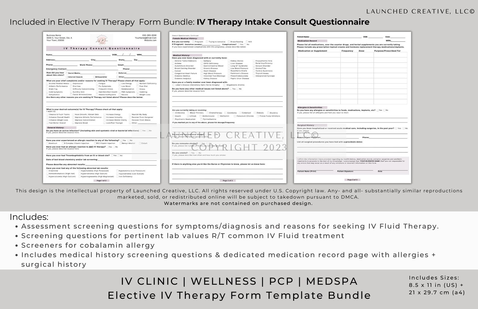IV Therapy Form Template Bundle | Elective IV Infusion Consult | IV ...