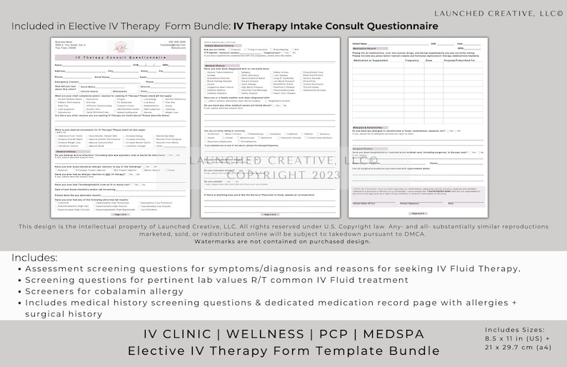 IV Therapy Form Template Bundle | Elective IV Infusion Consult | IV ...