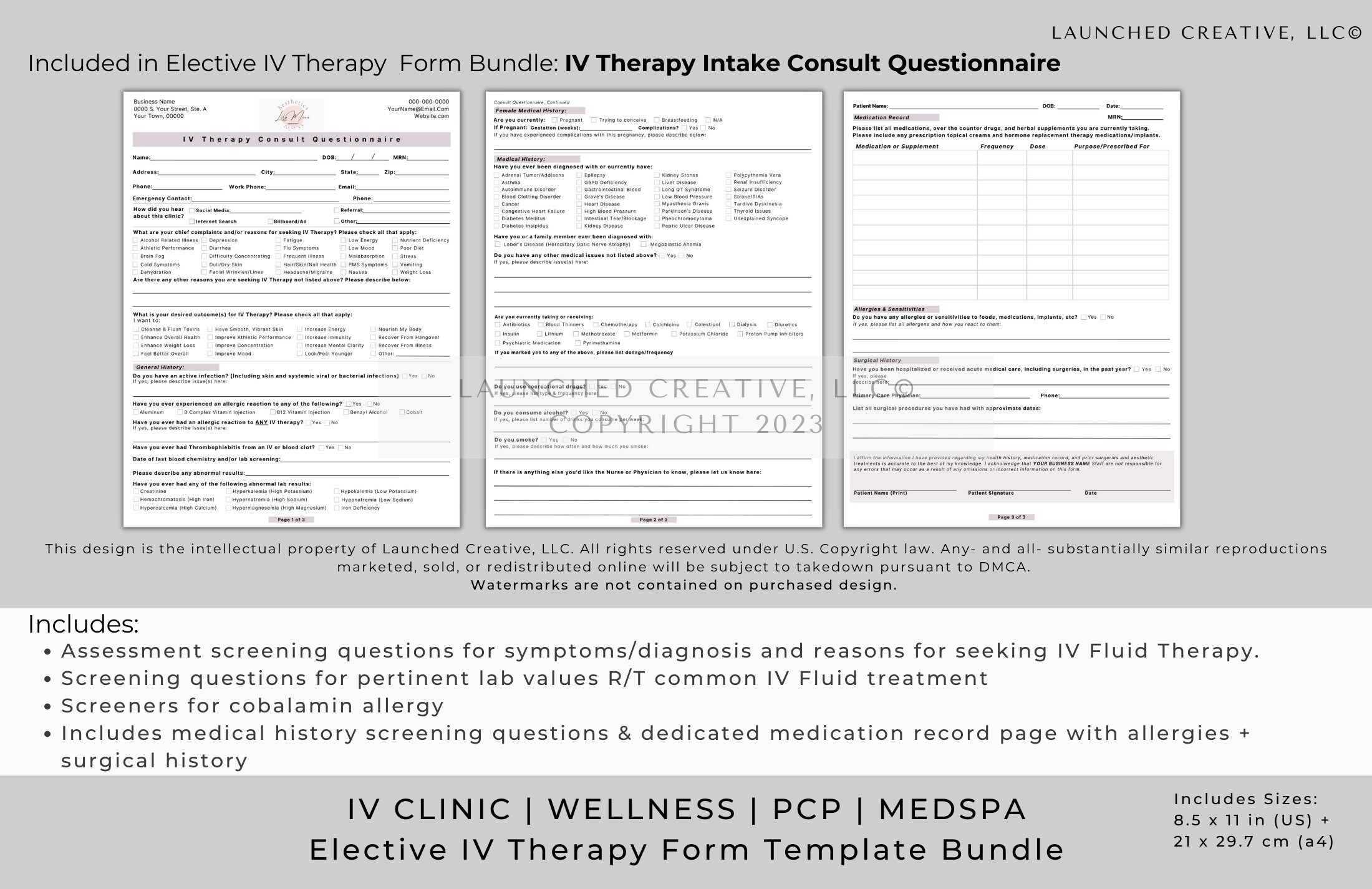 IV Therapy Form Template Bundle Elective IV Infusion Consult IV Fluids ...