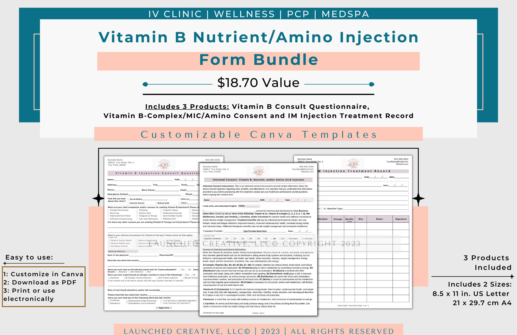 Vitamin B Complex B12 MIC Template BUNDLE | Consent Consult Treatment ...