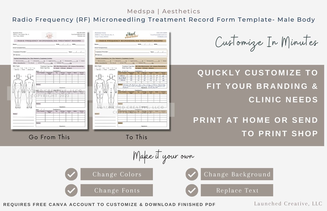 Radio Frequency Microneedling MALE Treatment Record Form RF - Etsy