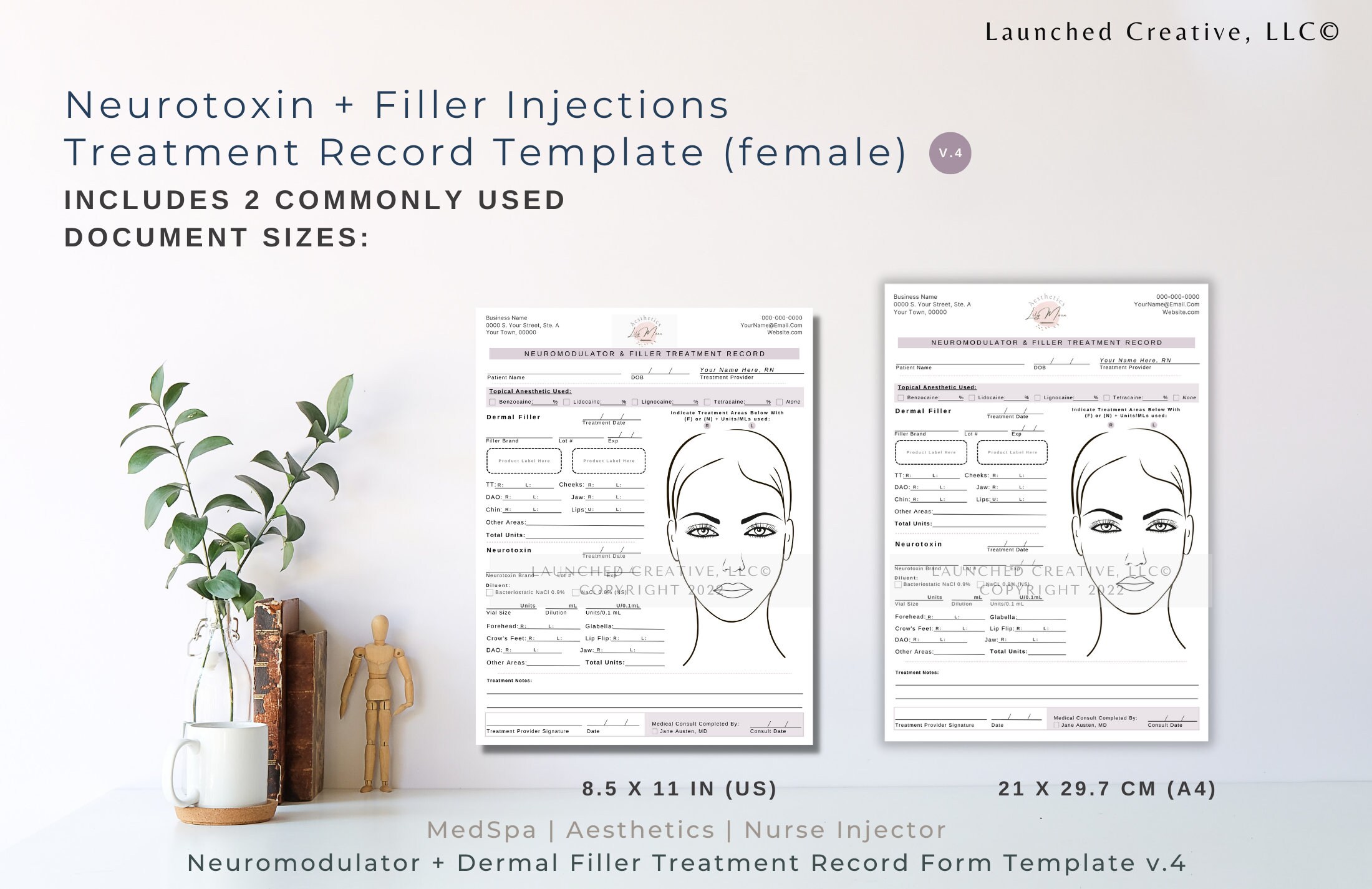 Filler Neurotoxin Injection Treatment Record Form Template | Aesthetic ...