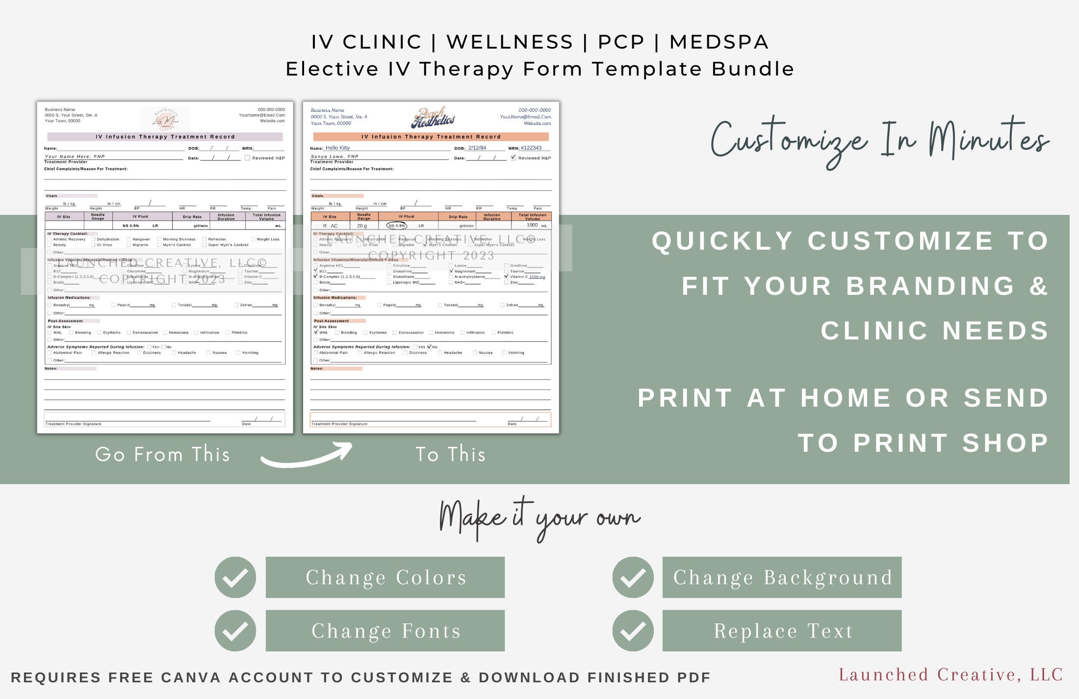 IV Therapy Form Template Bundle Elective IV Infusion Consult IV Fluids ...