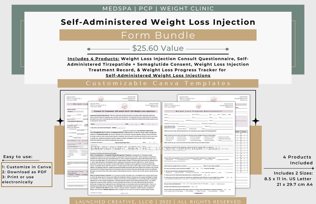 Semaglutide Tirzepatide Self Administered Weight Loss Form Bundle ...