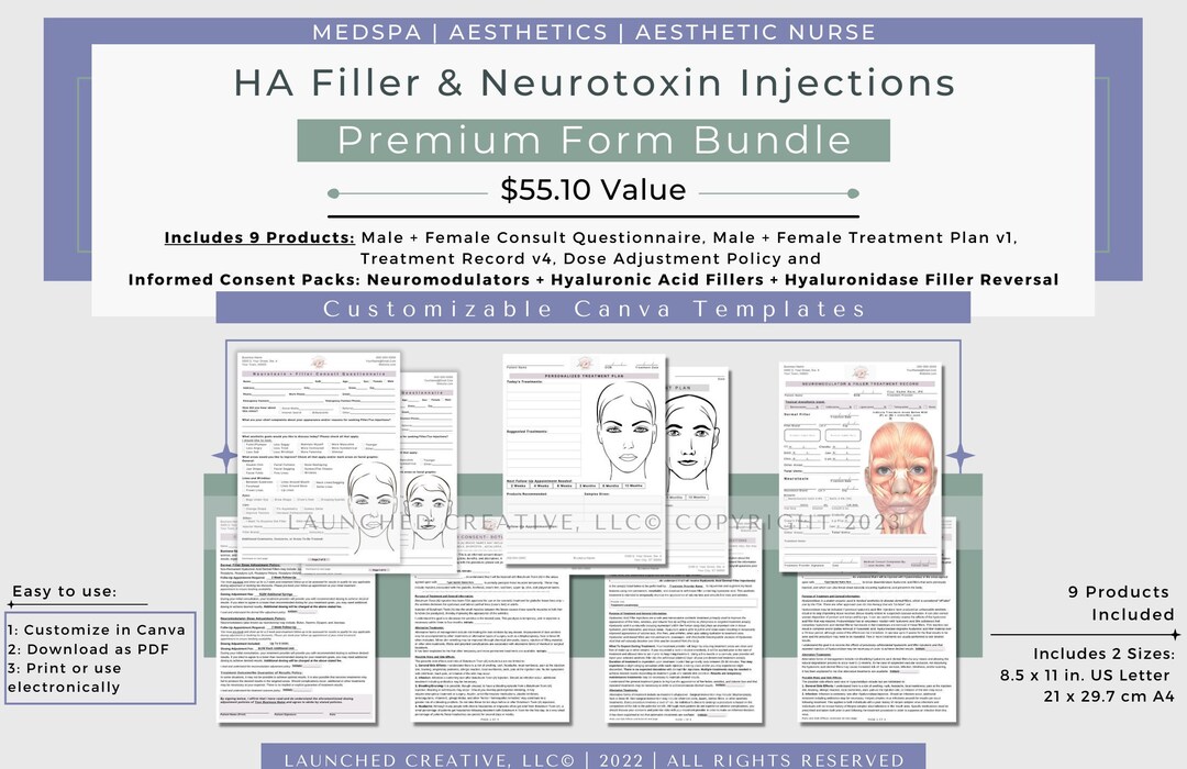 Filler & Neurotoxin Treatment Form Bundle V2 | Botox Filler Hyalase ...