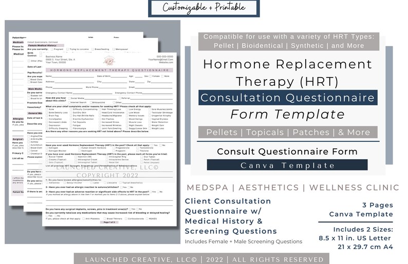 Hormone Replacement Therapy Intake Questionnaire Form Template Hormone ...