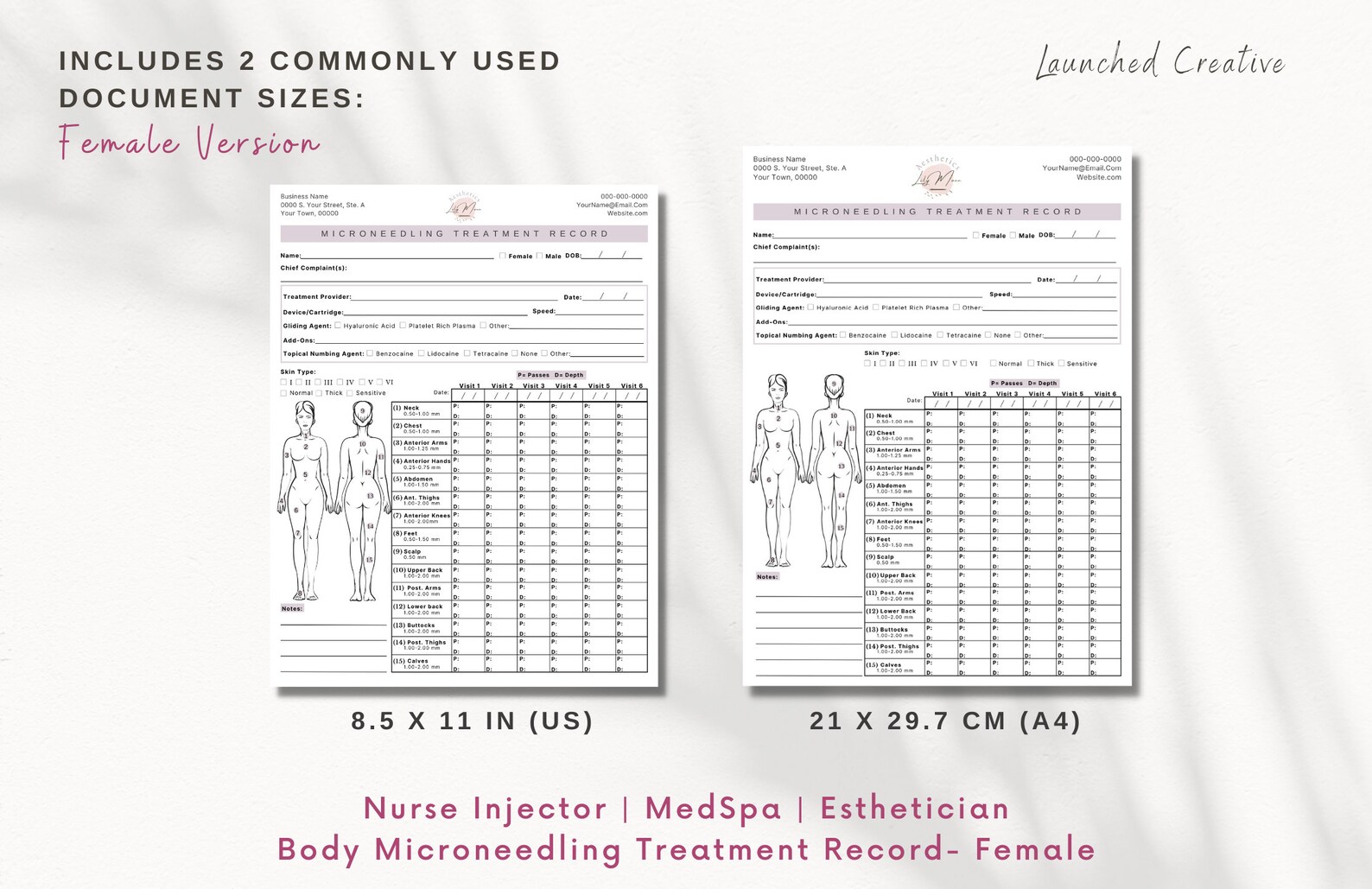 Microneedling Treatment Record Form Template Body PRP Microneedle ...