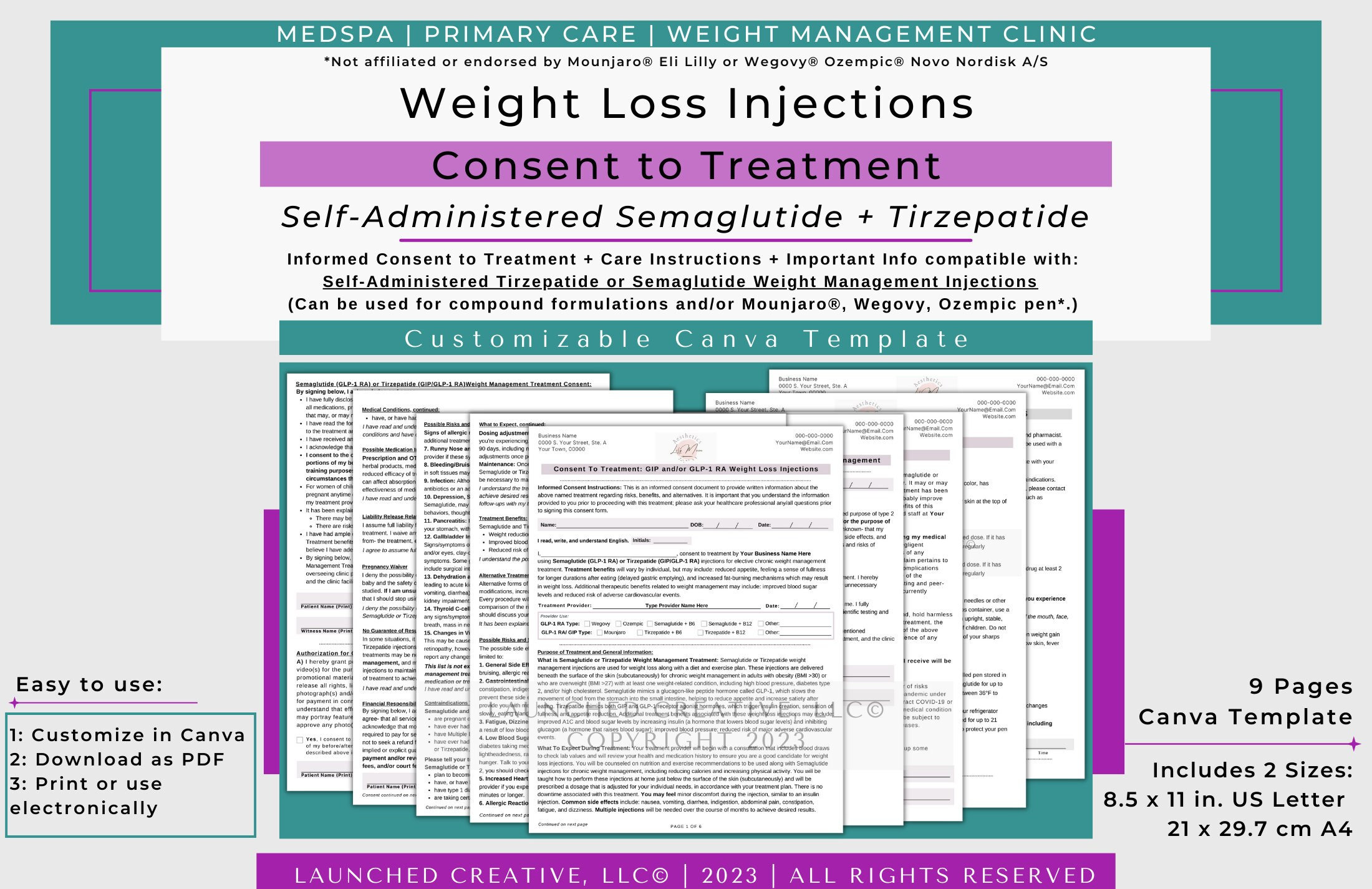Semaglutide Tirzepatide Weight Loss Injection Consent Form Template ...