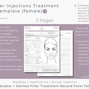 Filler Neurotoxin Injection Treatment Record Form Template Aesthetic ...