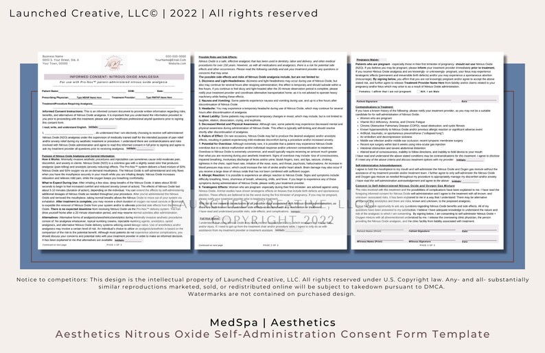 Nitrous Oxide Pro-nox™ Informed Consent Form Template Aesthetics ...