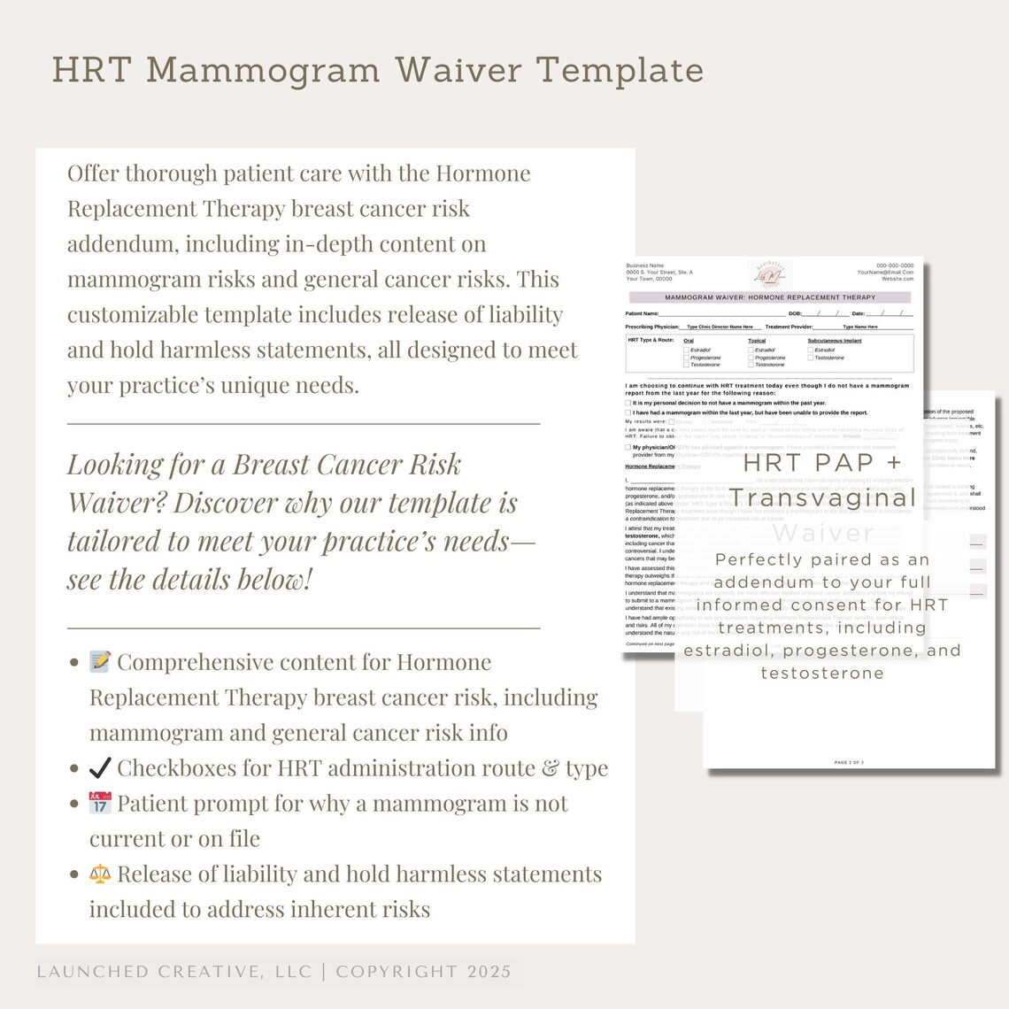 HRT Waiver Form Bundle | TRT Prostate Cancer Waiver | Mammogram Waiver ...