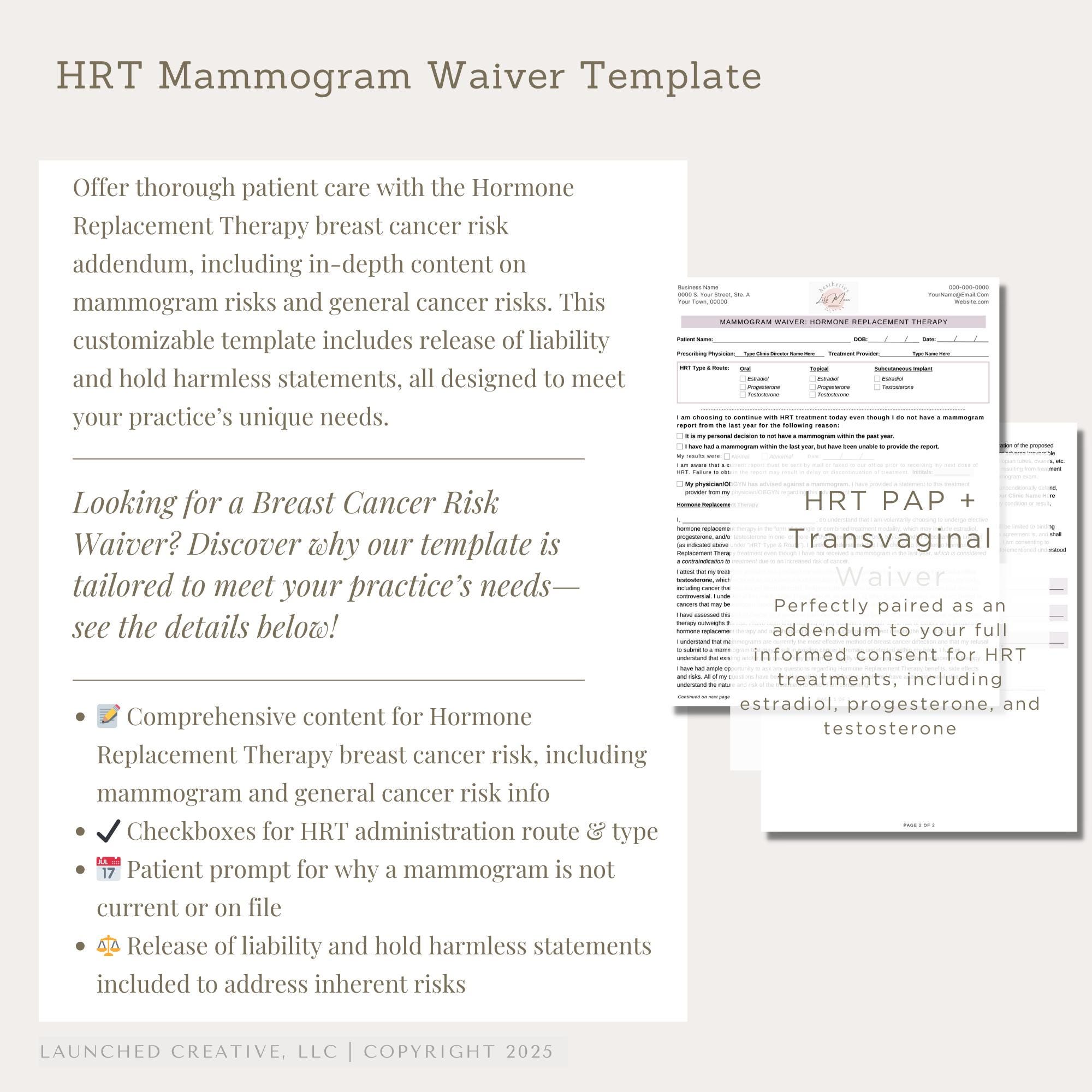 HRT Waiver Form Bundle | TRT Prostate Cancer Waiver | Mammogram Waiver ...