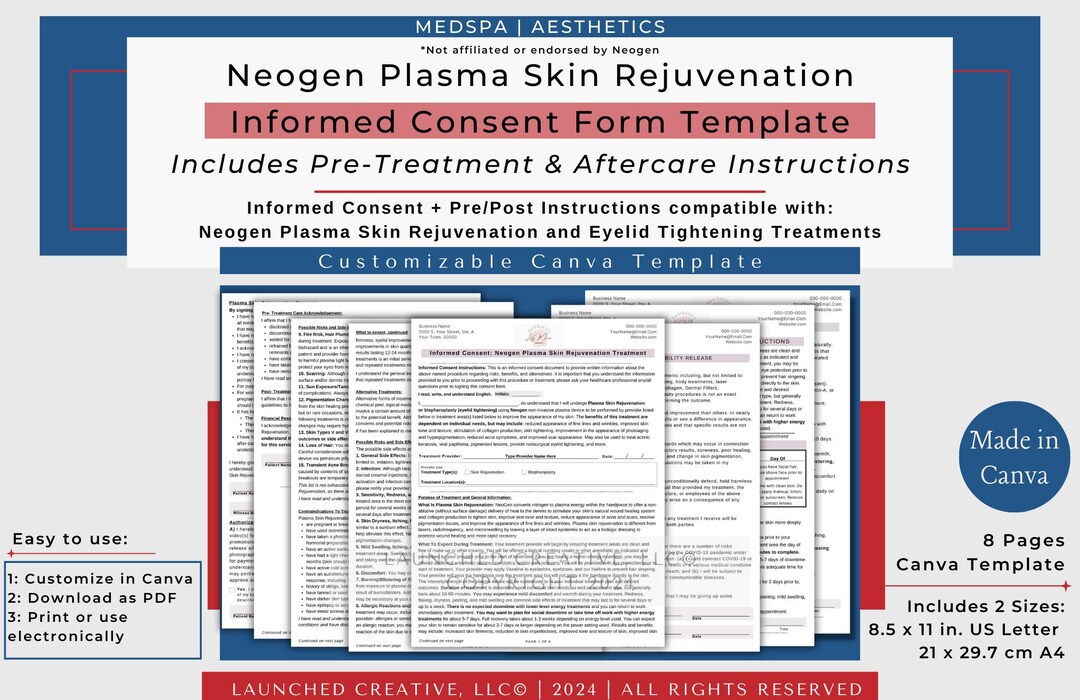 Neogen Plasma Skin Rejuvenation Consent Form: Canva Template - Etsy