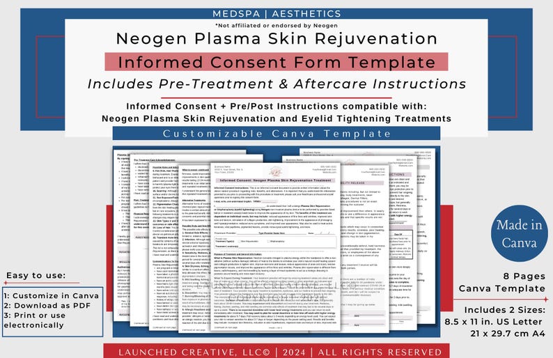 Neogen Plasma Skin Rejuvenation Consent Form: Canva Template - Etsy