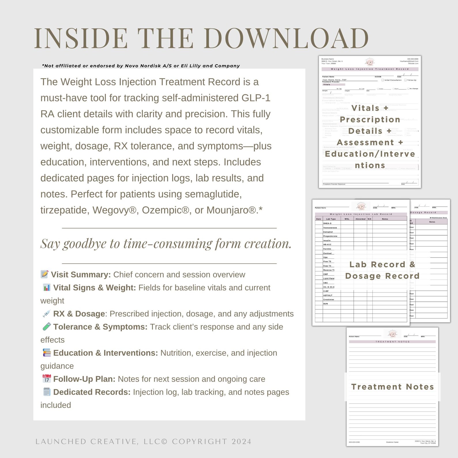 Weight Loss Injection Treatment Record Form Template V2 | Semaglutide ...