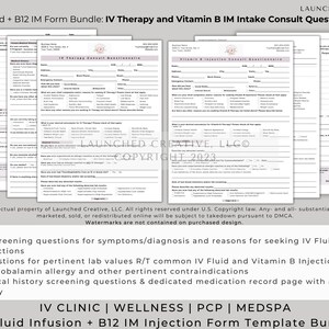 IV Therapy B12 Form Template Bundle | IV Fluids B12 Consult | IV Fluids ...