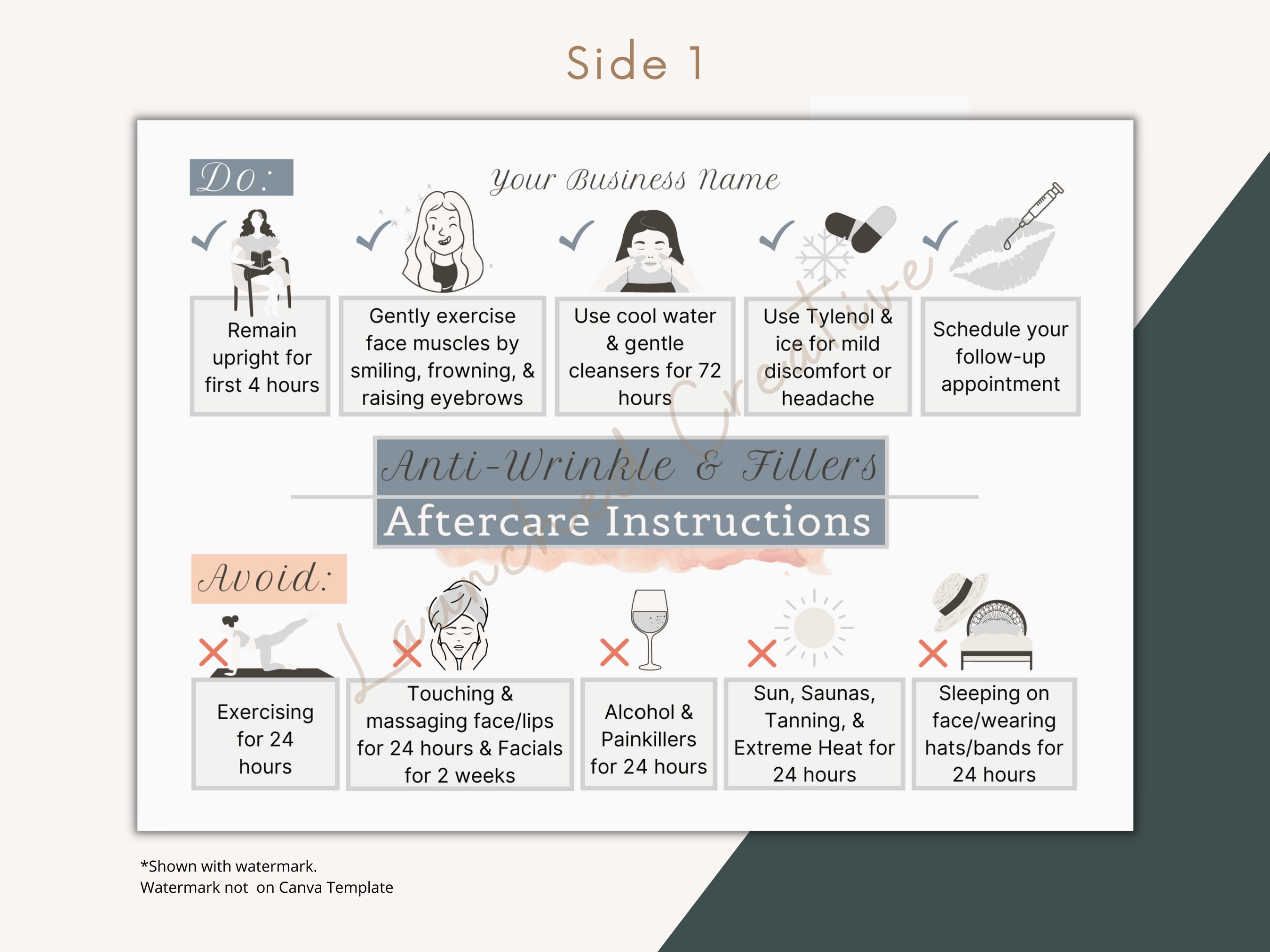 Filler & Botox Aftercare Template| Editable Printable Instruction Card ...