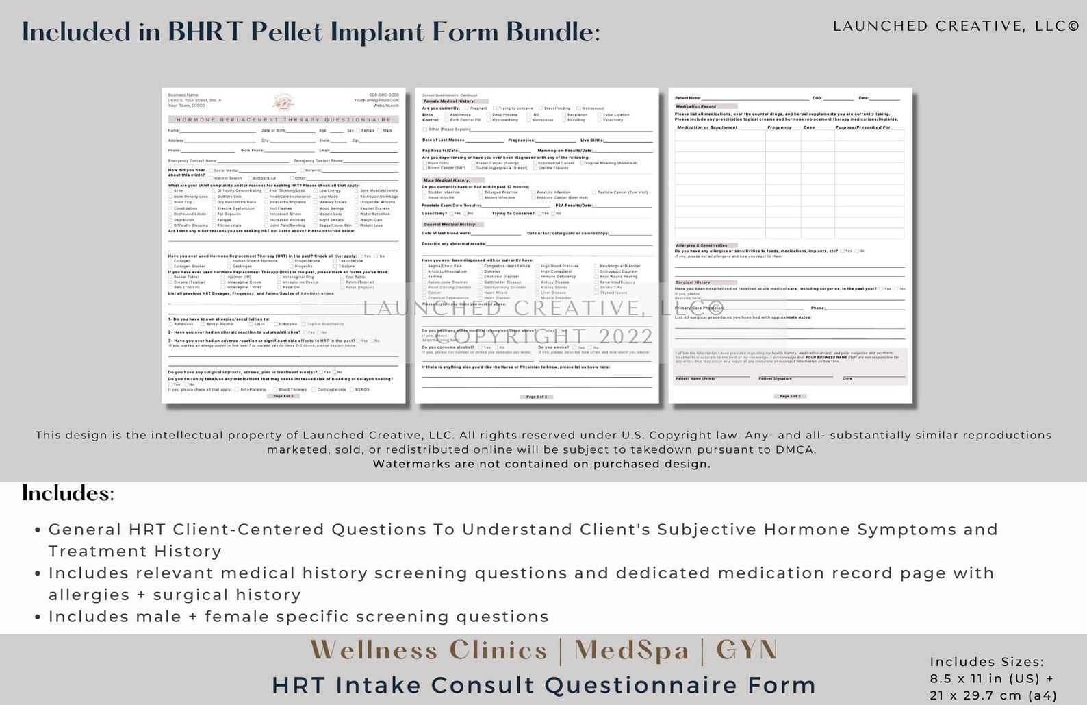 BHRT Pellet Implant Form Bundle Testosterone Pellet Estrogen Pellet ...