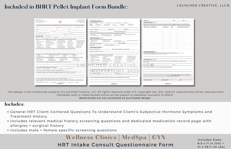 BHRT Pellet Implant Form Bundle Testosterone Pellet Estrogen Pellet ...