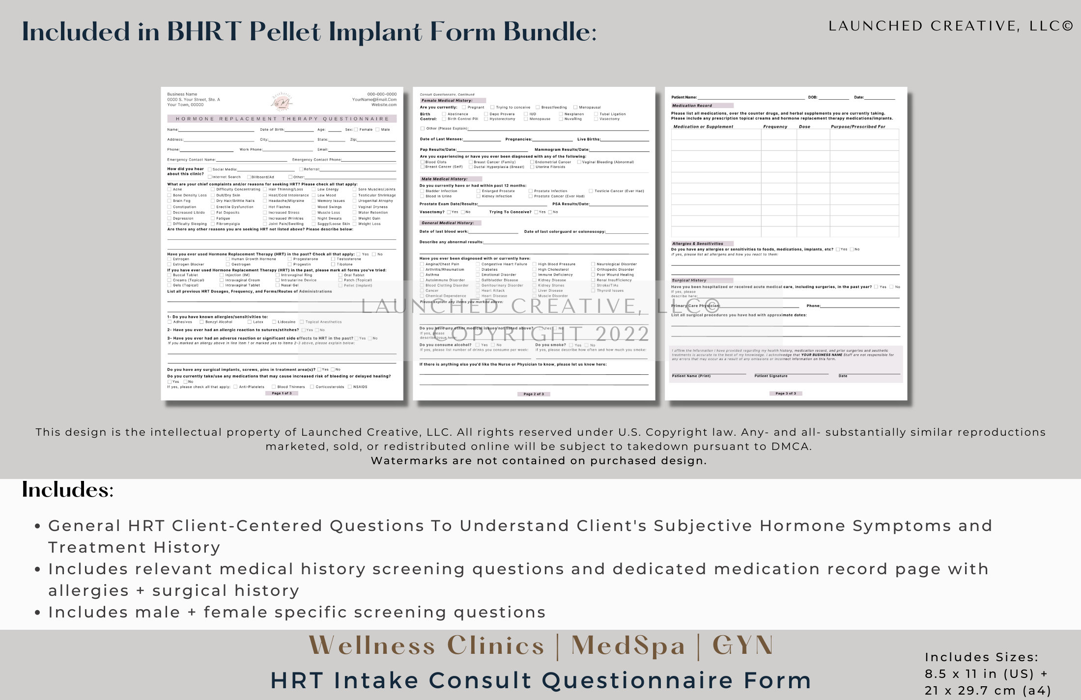 BHRT Pellet Implant Form Bundle Testosterone Pellet Estrogen Pellet ...