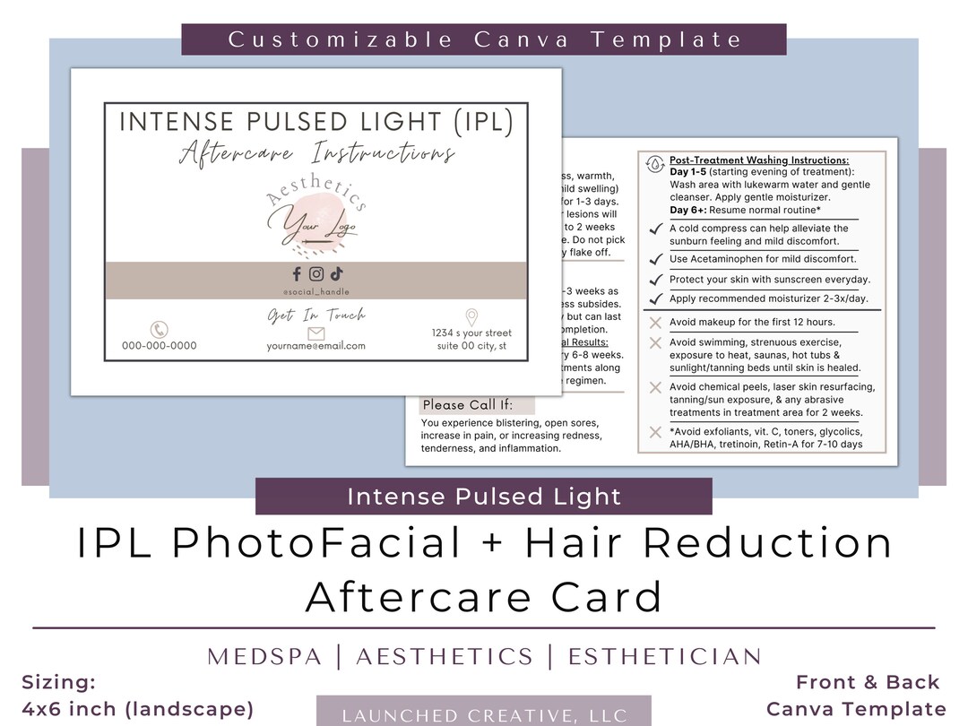 IPL Photofacial Aftercare Card | Intense Pulsed Light Aftercare ...