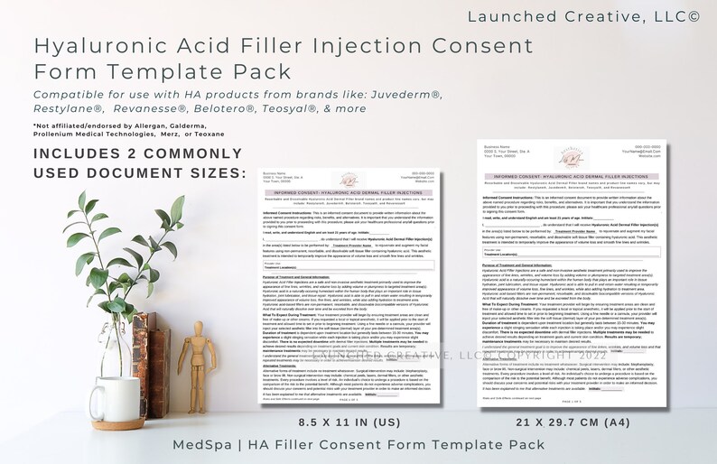 Dermal Filler Consent Form Hyaluronic Acid Filler Informed Consent ...