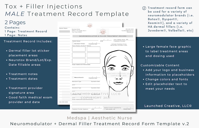 Filler Neurotoxin MALE Treatment Record Form | Botox® Dysport® Filler ...