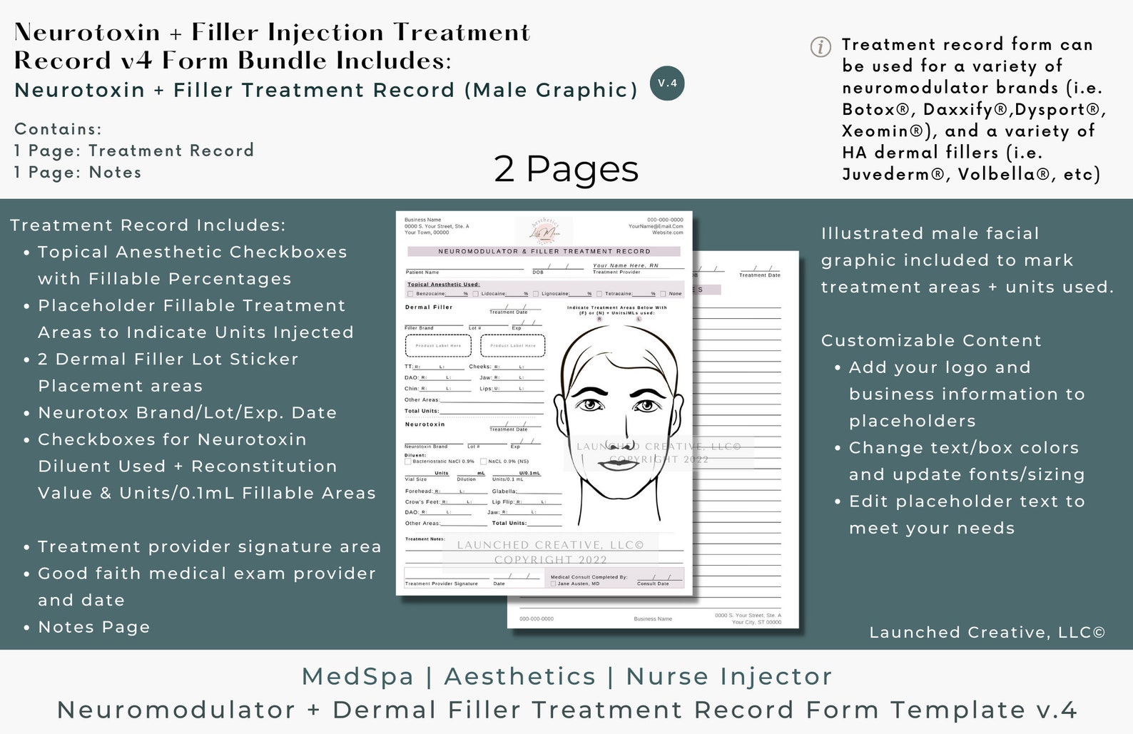 Filler Neurotoxin Injection Treatment Record Form BUNDLE V4 | Aesthetic ...