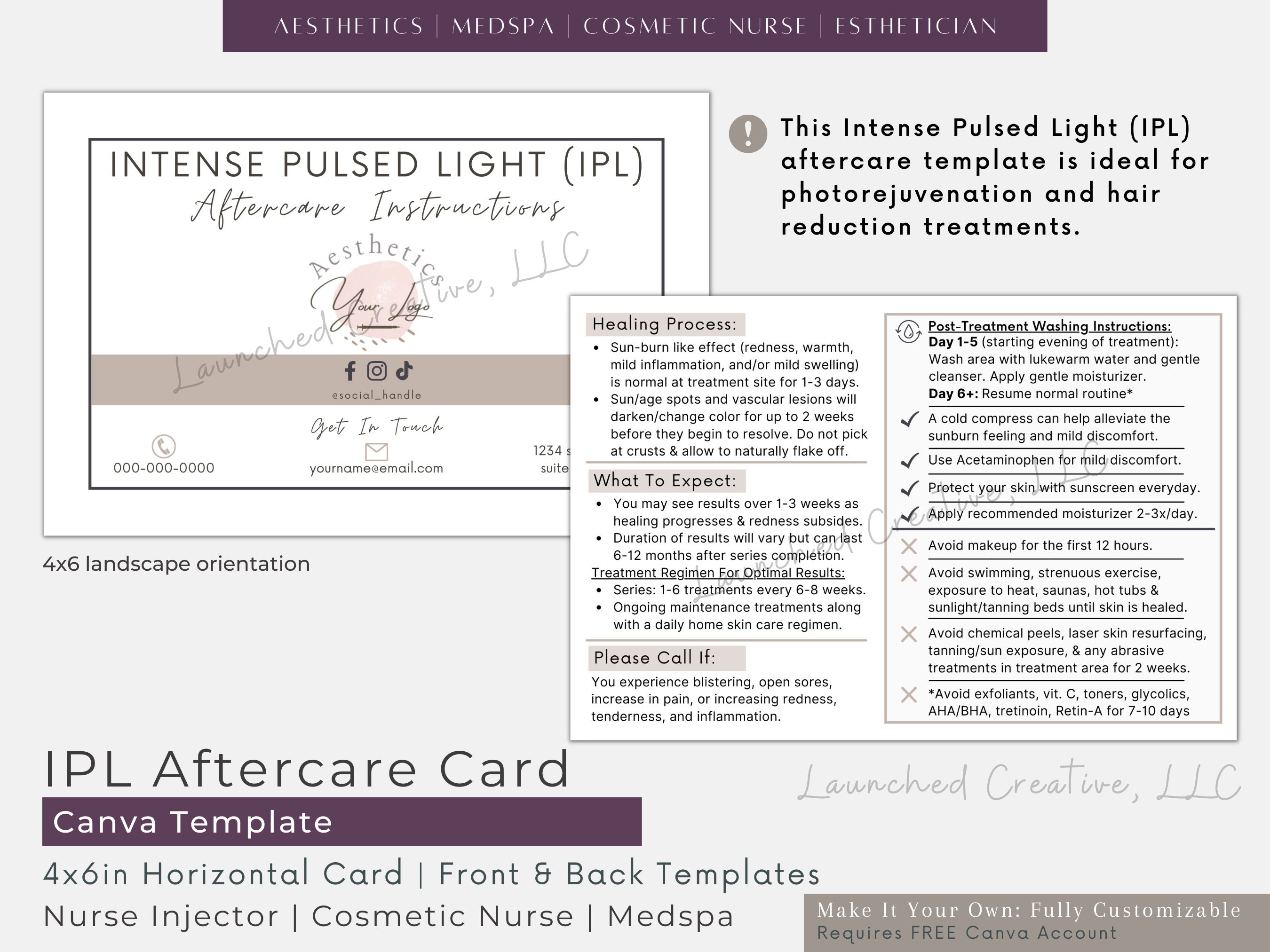 IPL Photofacial Aftercare Card | Intense Pulsed Light Aftercare ...