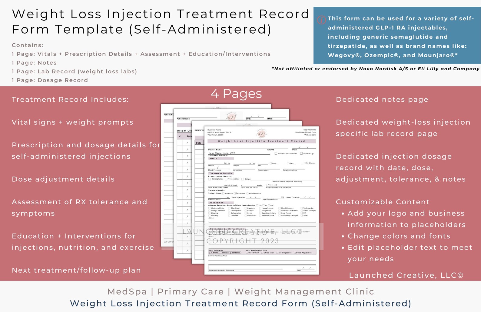 Weight Loss Injection Treatment Record Form Template V2 Semaglutide ...