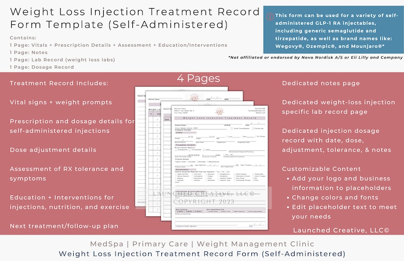 Weight Loss Injection Treatment Record Form Template V2 Semaglutide ...