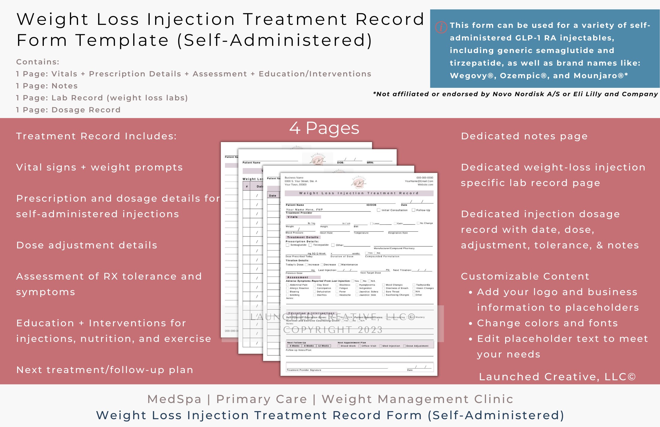Weight Loss Injection Treatment Record Form Template V2 Semaglutide ...