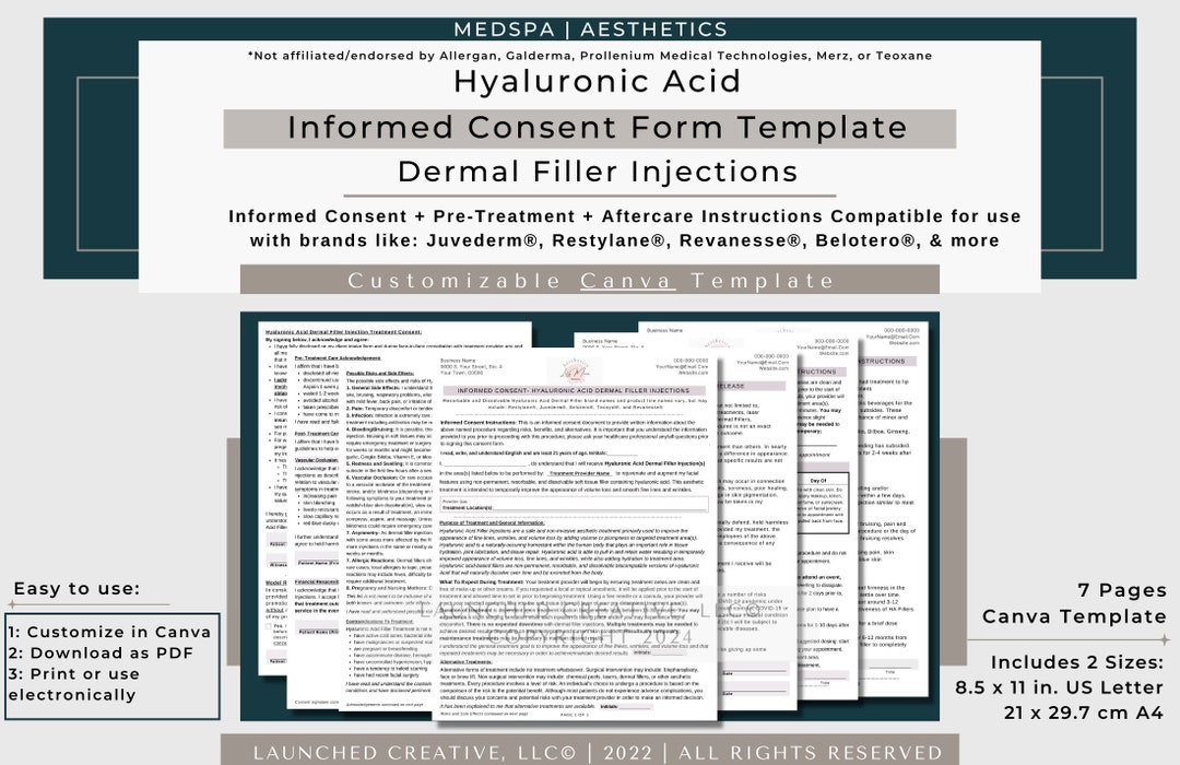 Dermal Filler Consent Form | Hyaluronic Acid Filler Informed Consent ...