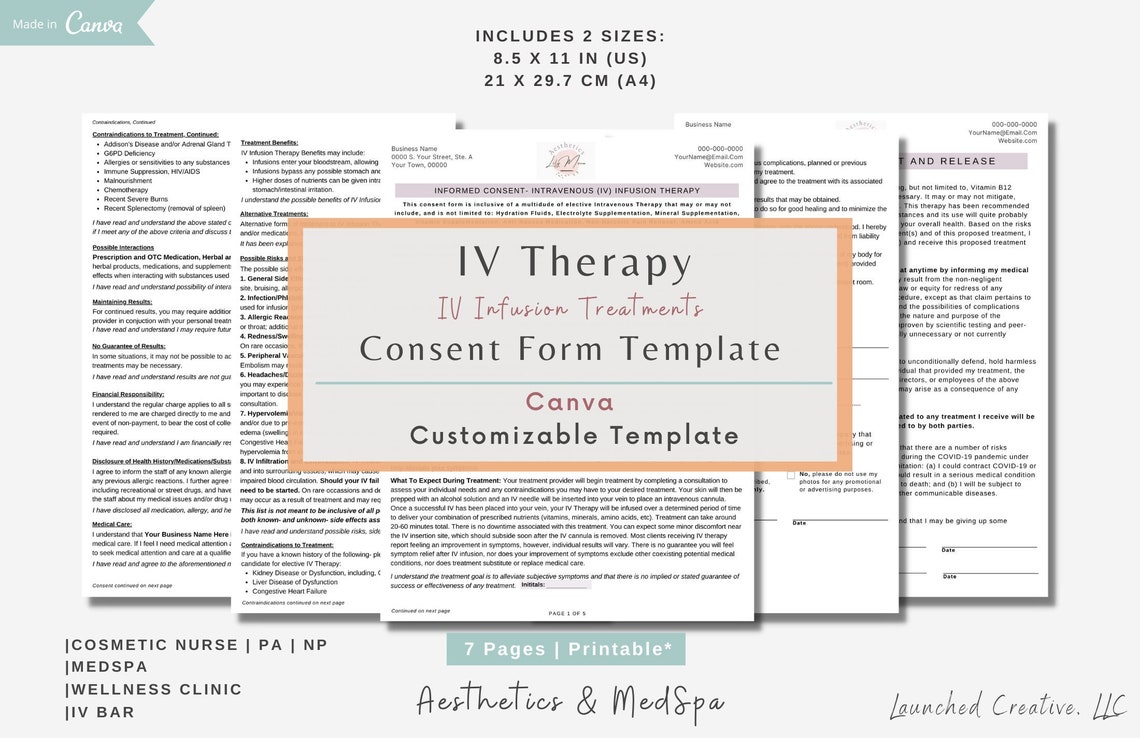 IV Infusion Therapy Consent Form Template IV Fluid Therapy - Etsy