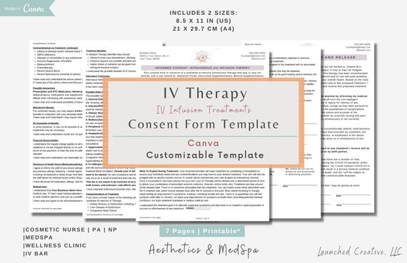 IV Infusion Therapy Consent Form Template IV Fluid Therapy - Etsy