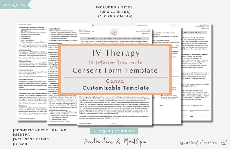 IV Infusion Therapy Consent Form Template IV Fluid Therapy - Etsy