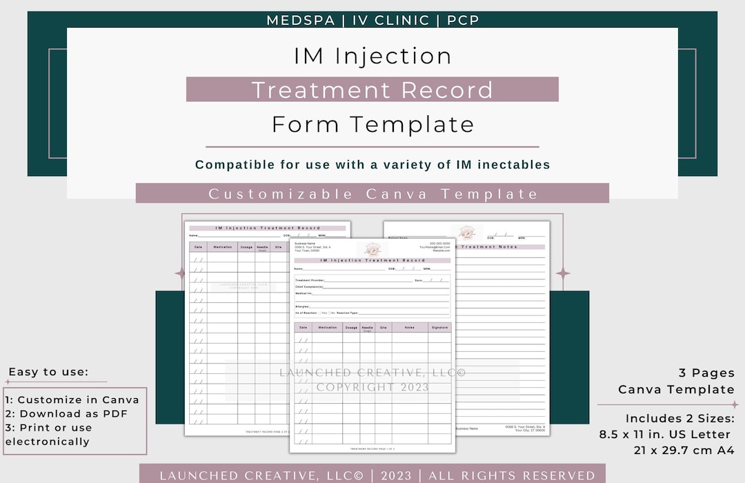 IM Injection Treatment Record Form Template | Intramuscular Injection ...