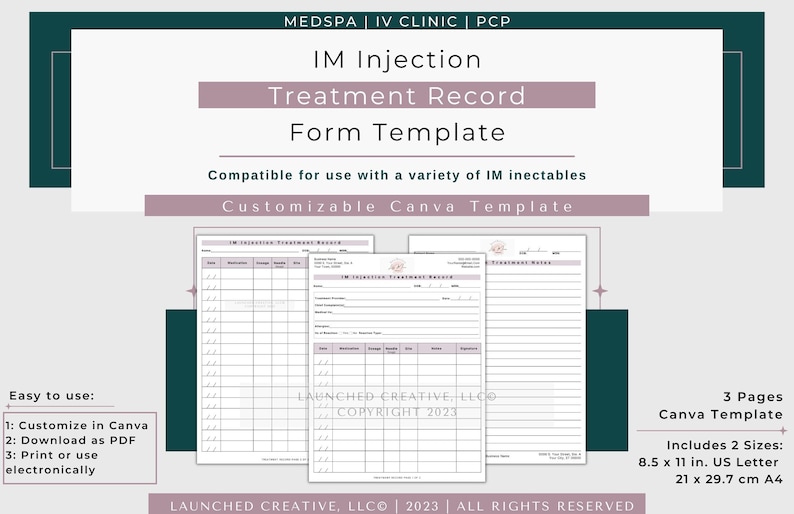 IM Injection Treatment Record Form Template | Intramuscular Injection ...
