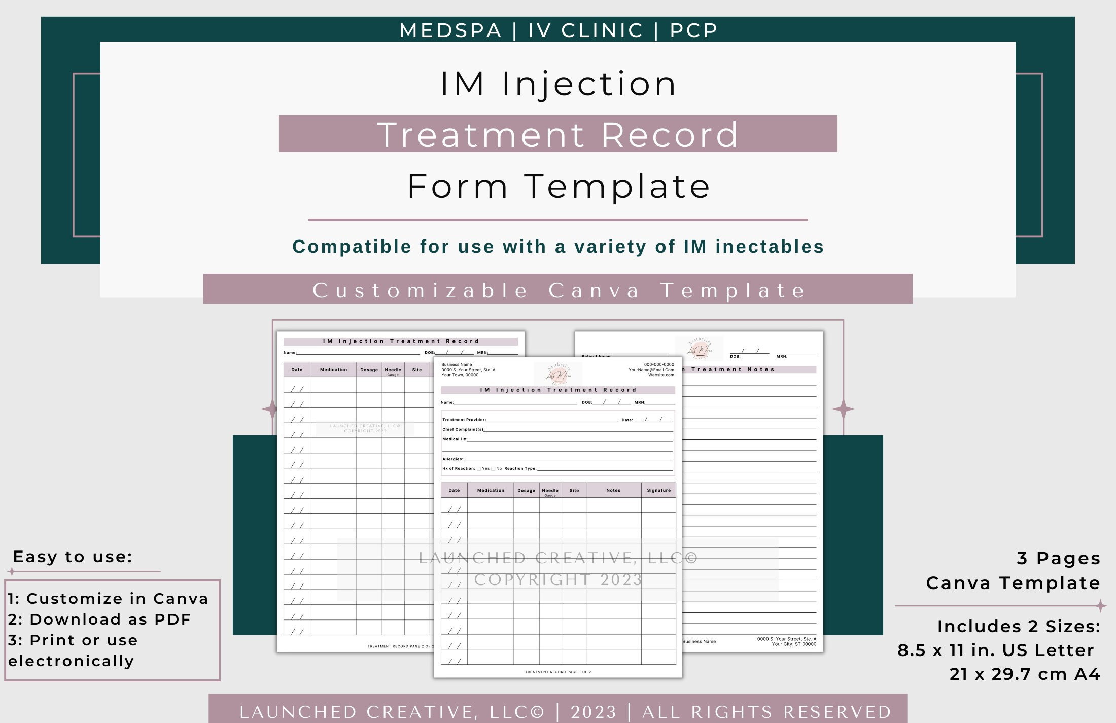 IM Injection Treatment Record Form Template | Intramuscular Injection ...