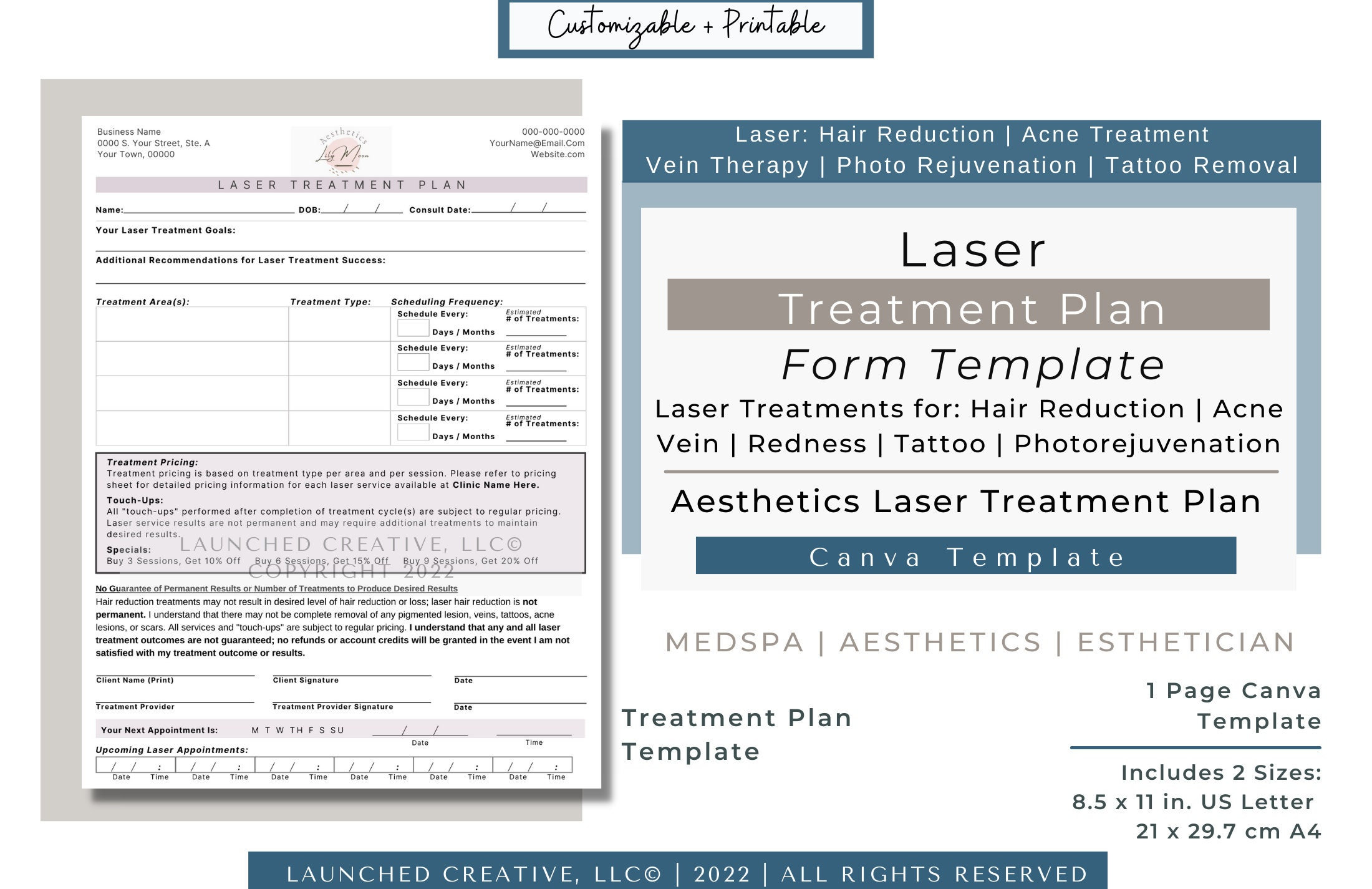 Laser Treatment Plan Form Laser Hair Tattoo Vein Acne Consult Treatment ...