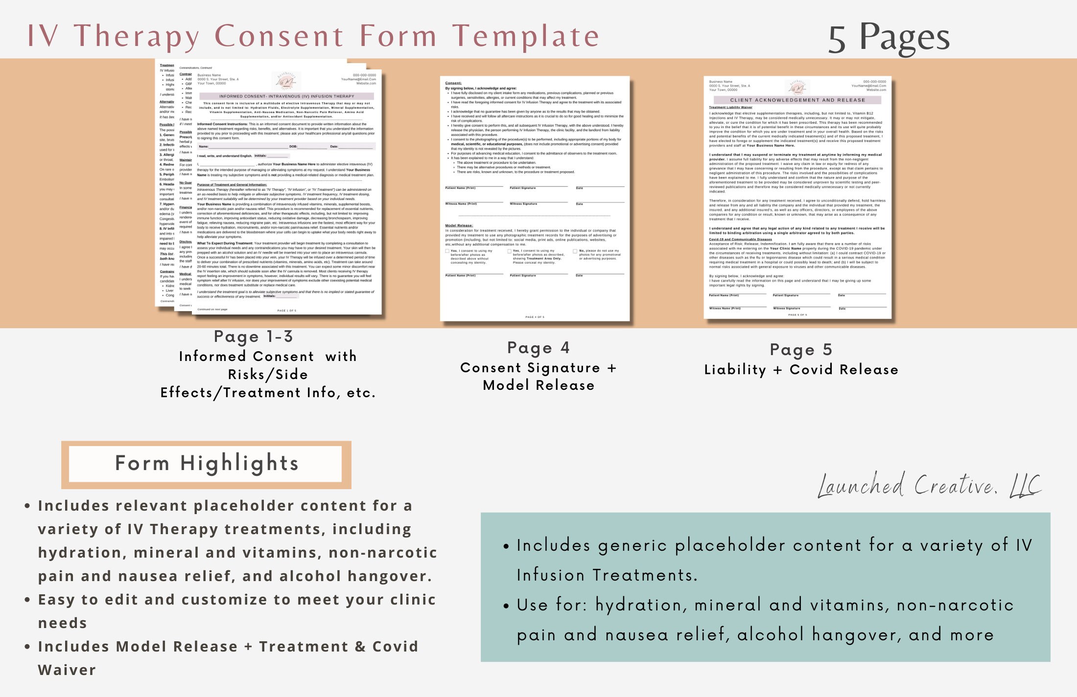 IV Infusion Therapy Consent Form Template IV Fluid Therapy | Etsy UK