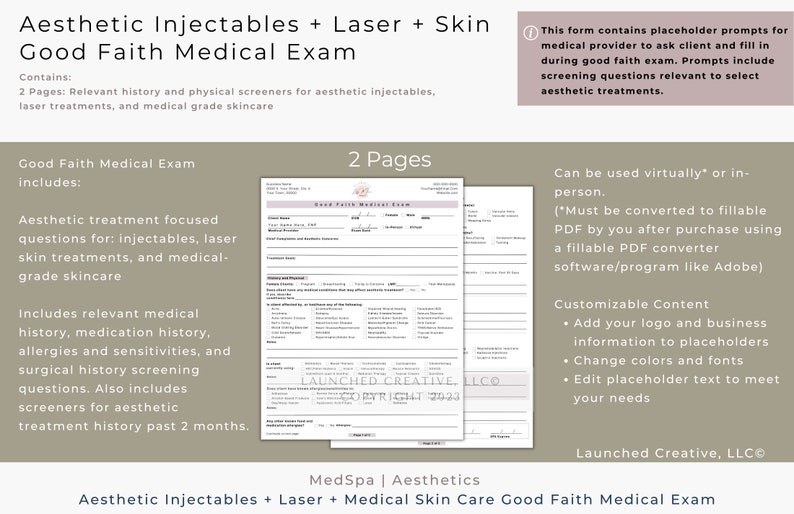 Good Faith Medical Exam Template Aesthetic Injectables Laser Etsy Good Faith Medical Exam Template Aesthetic Injectables Laser Etsy