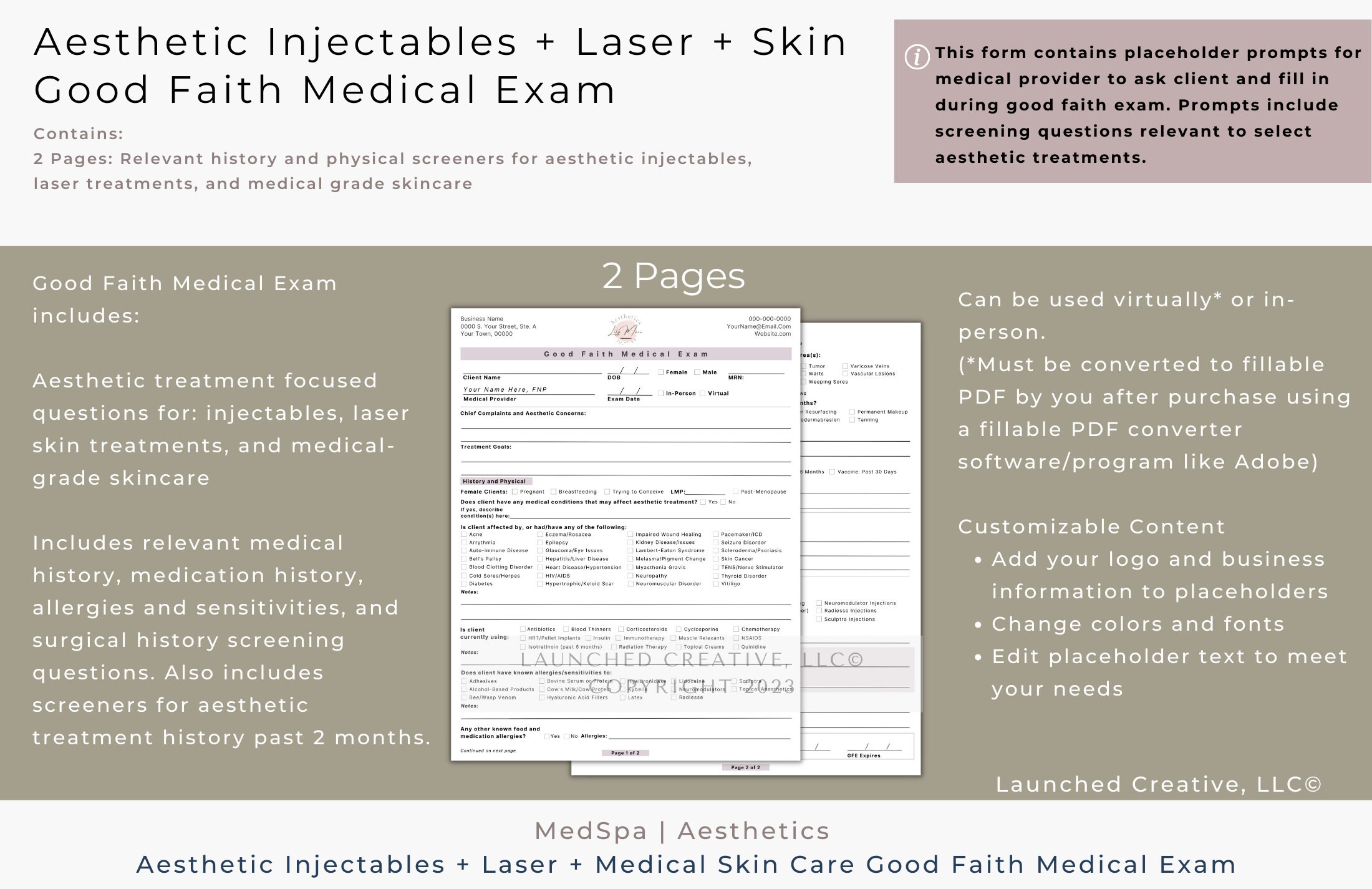 Good Faith Medical Exam Template Aesthetic Injectables Laser Peel Good