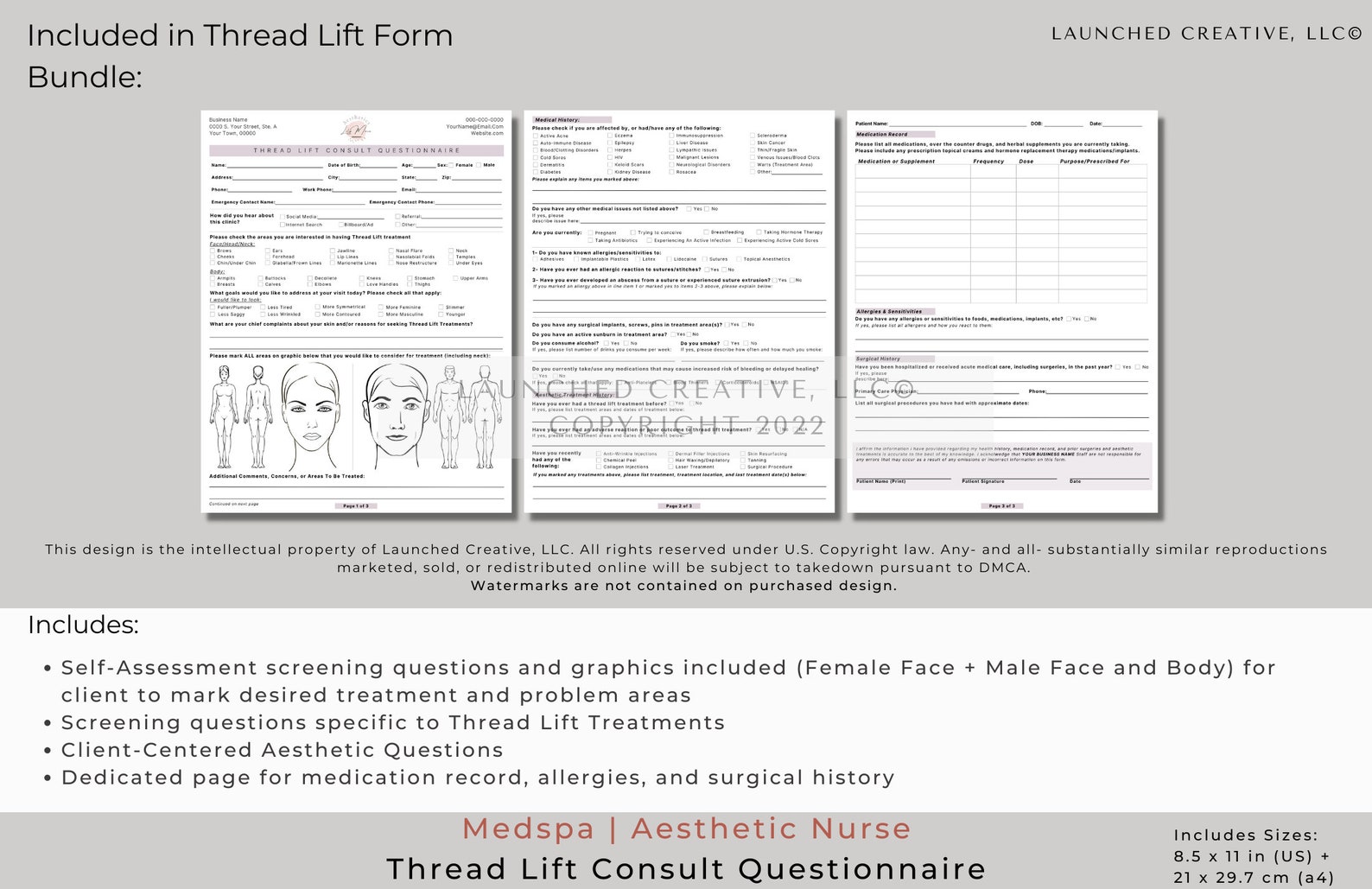 Thread Lift Form Bundle Threadlift Consent PDO Thread Consult Thread ...