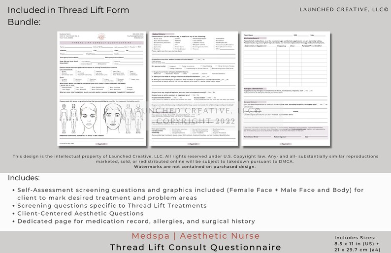 Thread Lift Form Bundle Threadlift Consent PDO Thread Consult Thread ...